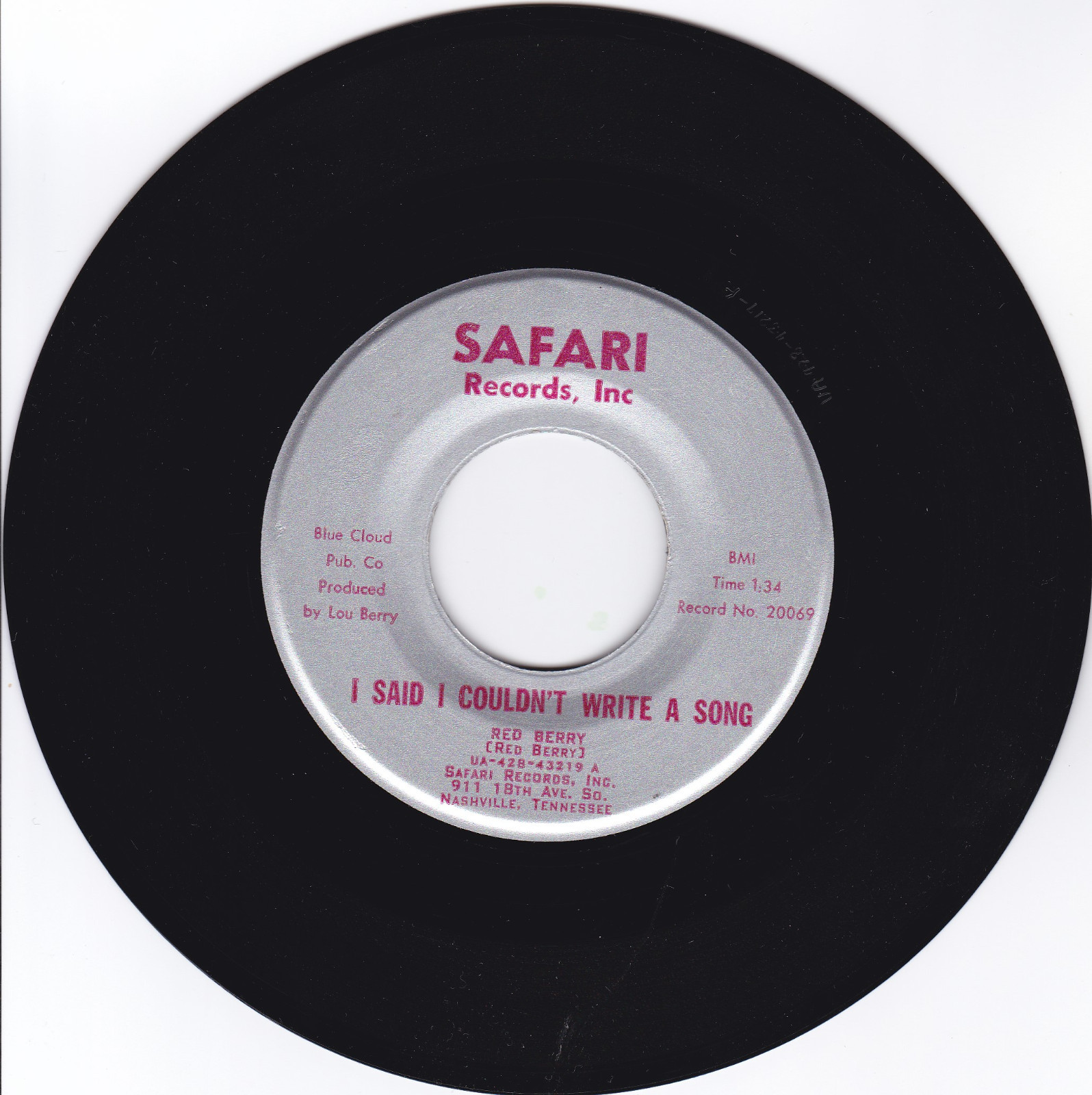 RED(LOU)BERRY-SAFARI 20069 COUNTRY NOVELTY 45 I SAID I COUDN'T WRITE A ...