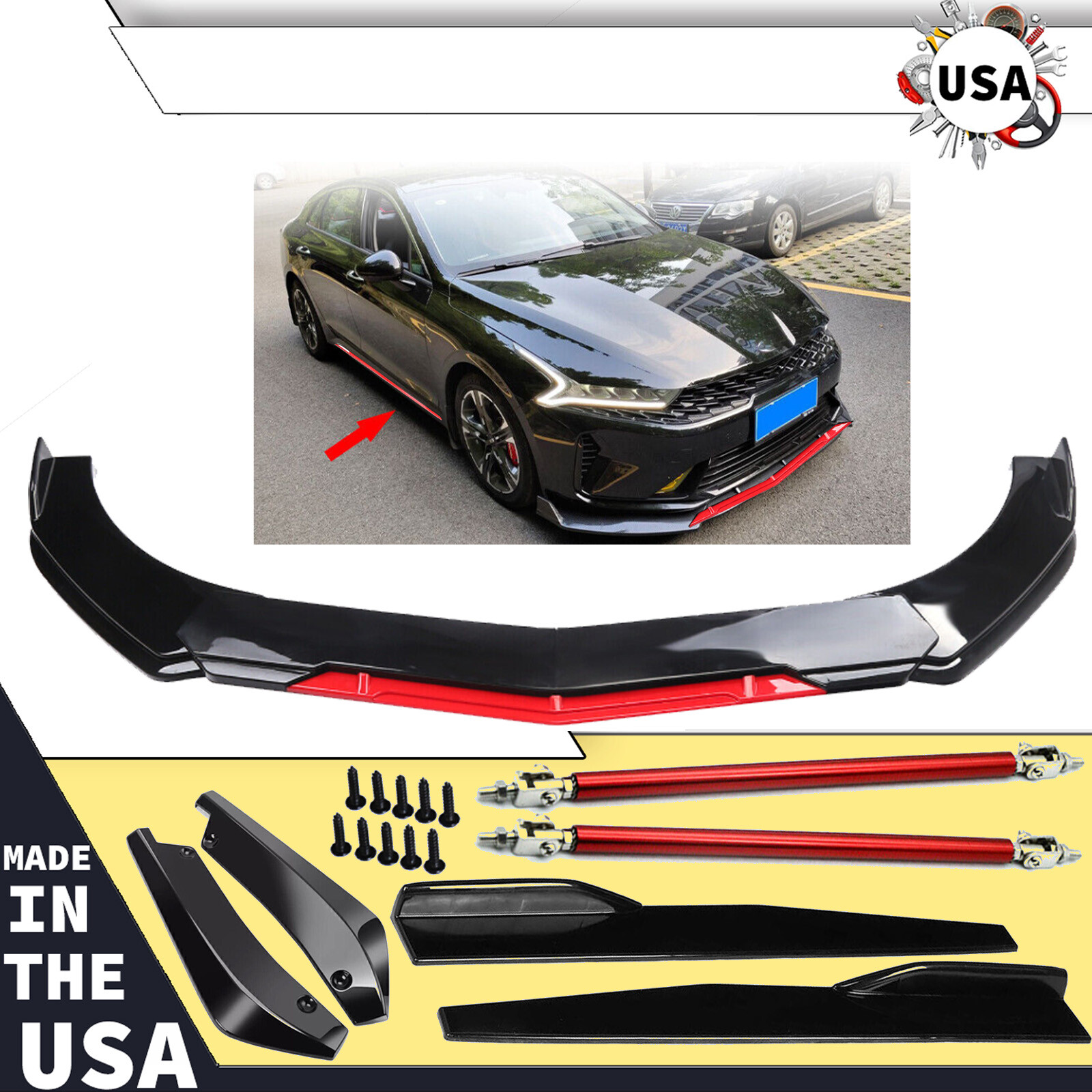 FOR KIA K5 2021 2022 Front Bumper Lip Splitter Spoiler Body Kit Side ...