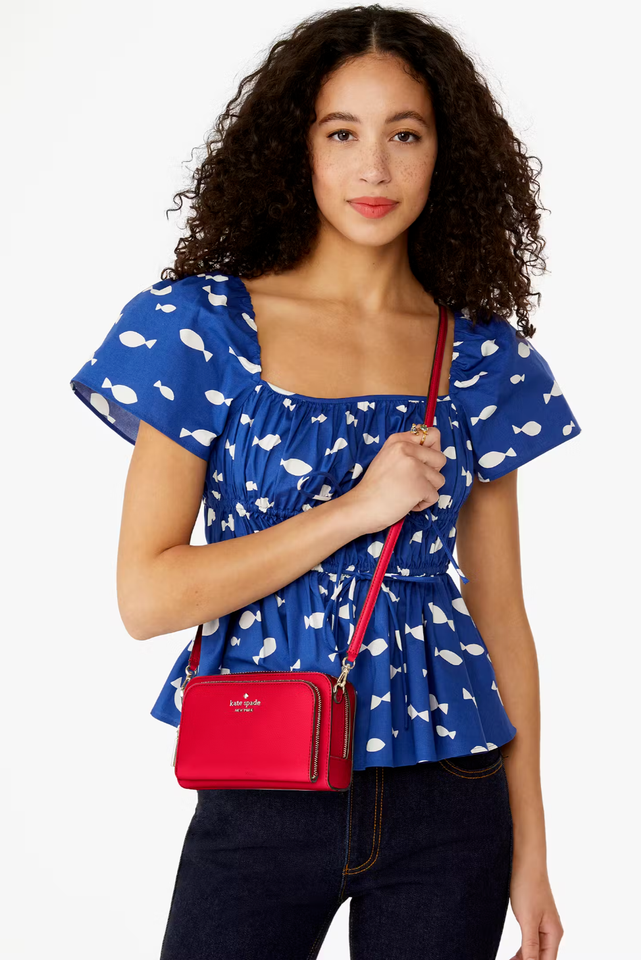 Kate Spade Stacie Dual Zip Crossbody Bag Ruby Red Leather Purse KG036 ...