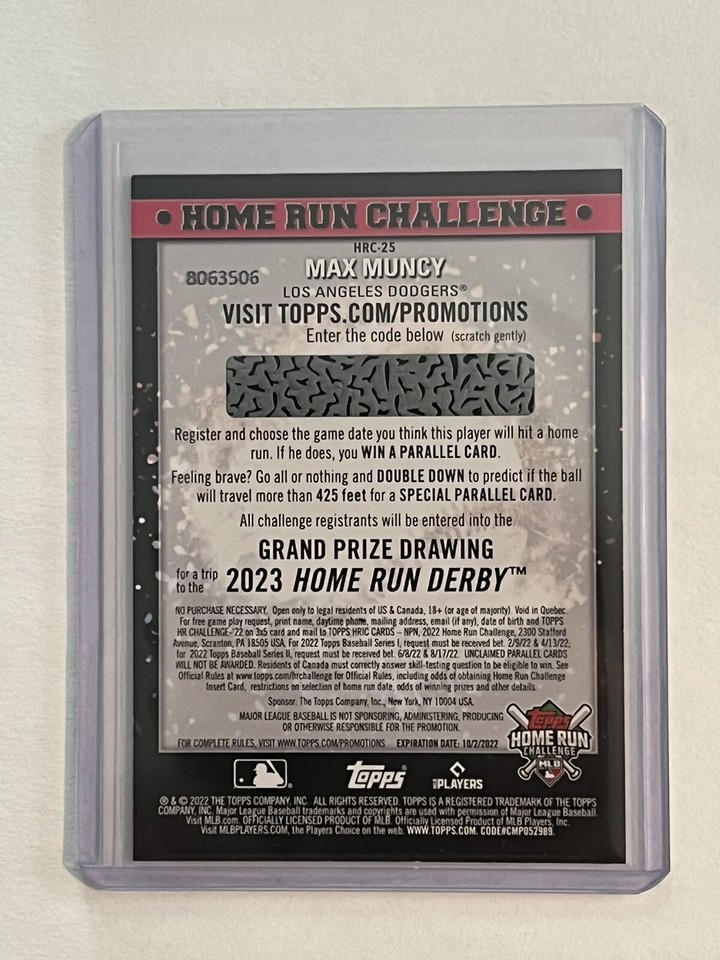 2022 Topps Home Run Challenge Card Max Muncy LA Dodgers Unscratched ...