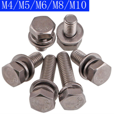 M4 M5 M6 M8 M10 A2 304 STAINLESS STEEL SEM HEX TAP BOLTS FLAT SPRING ...