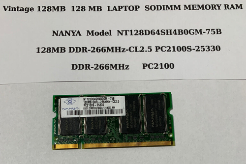 Nanya 128MB 128 MB DDR-266MHZ PC2100 RAM SODIMM Model NT128D64SH4B0GM ...
