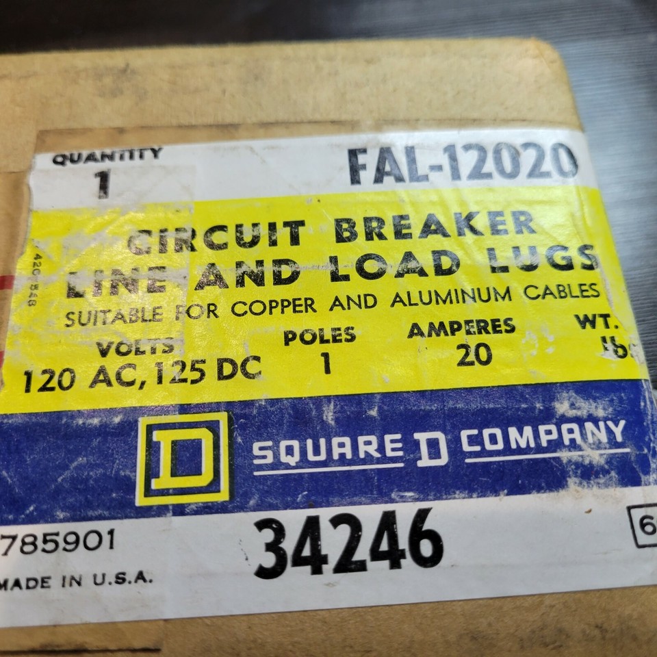 FAL-12020 FAL12020 Square D Circuit Breaker lINE & lOAD LUGS NEW NIB ...
