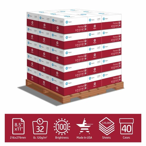 HP Printer Paper Premium 32lb, 8.5x11, 100 Bright, 40 Cartons,120,000 ...