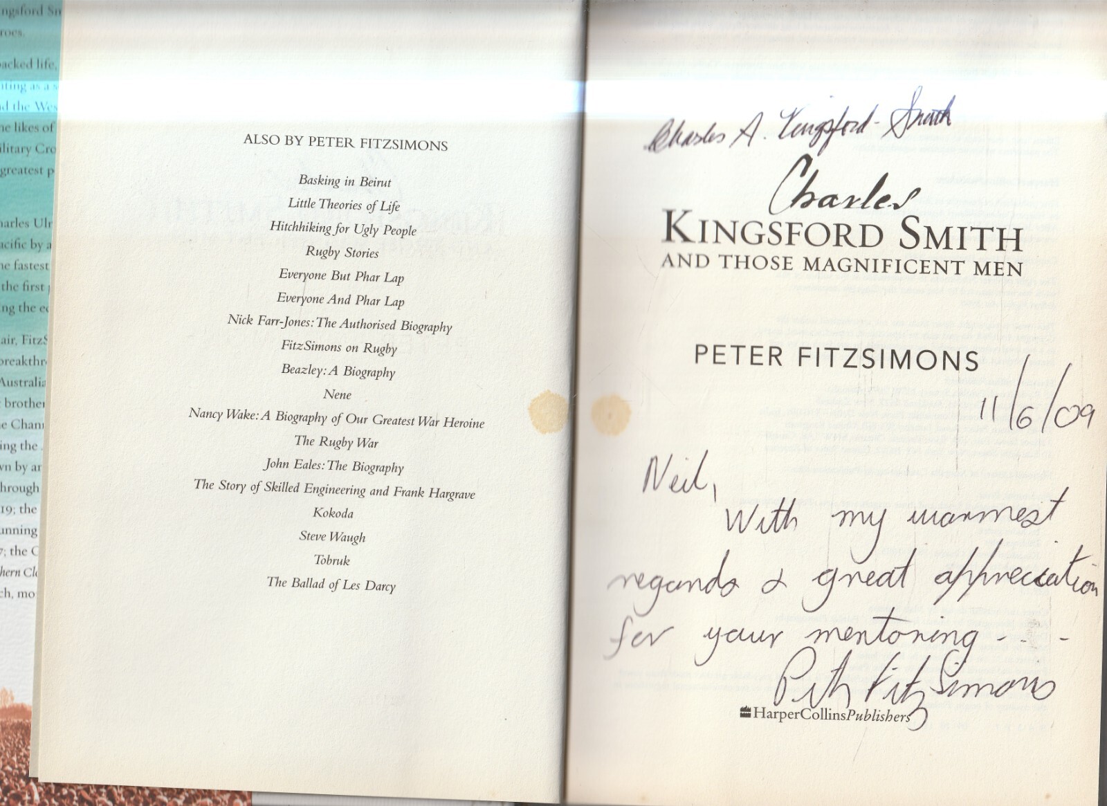 CHARLES KINGSFORD SMITH by PETER FITZSIMONS , HC/DJ , SIGNED by AUTHOR ...