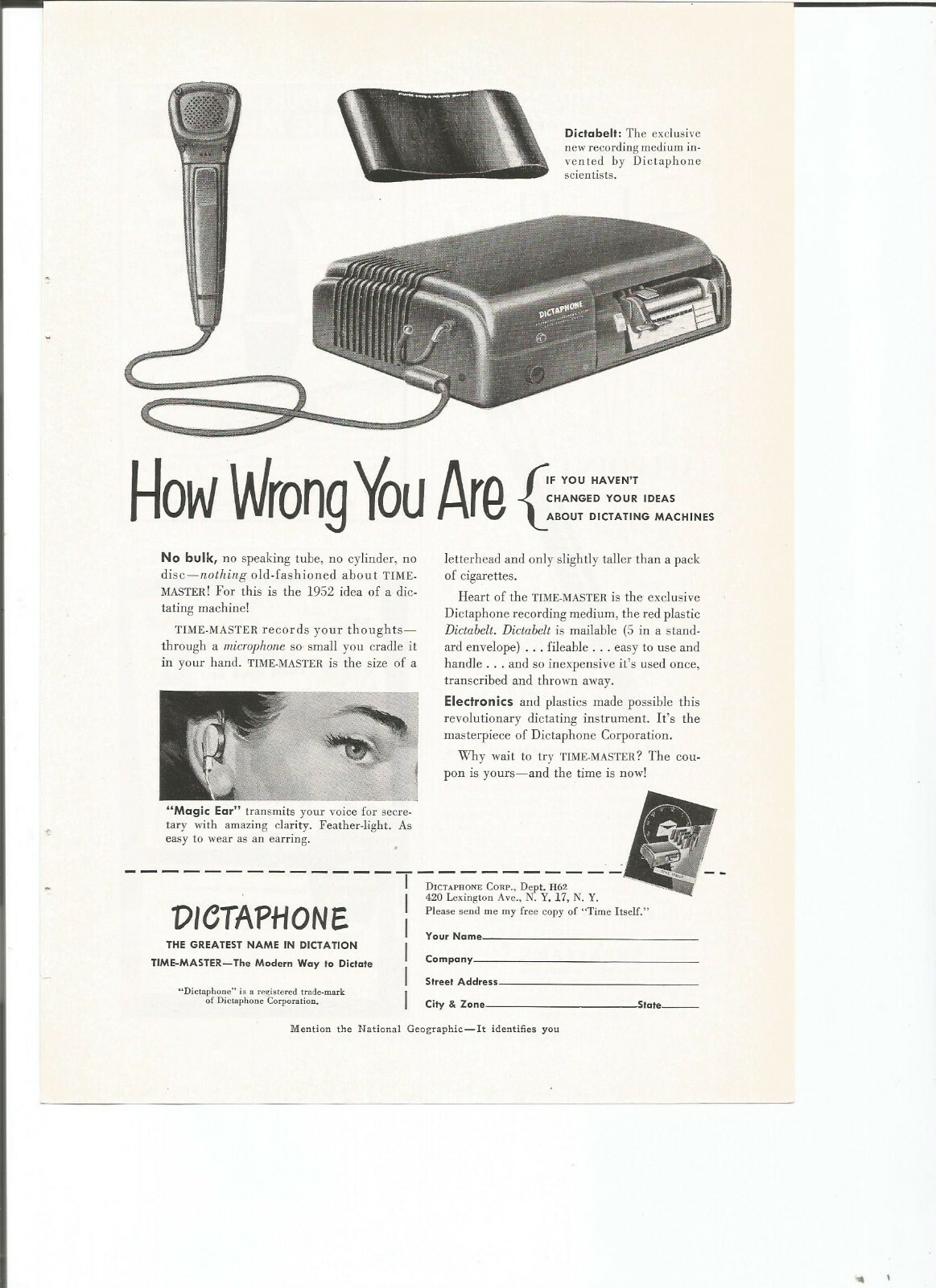 Dictaphone Time Master 1952 Original Print Advertisement | eBay