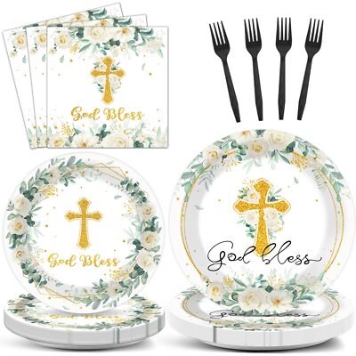 God Bless Plates and Napkins Baptism Tableware Set First Communion ...