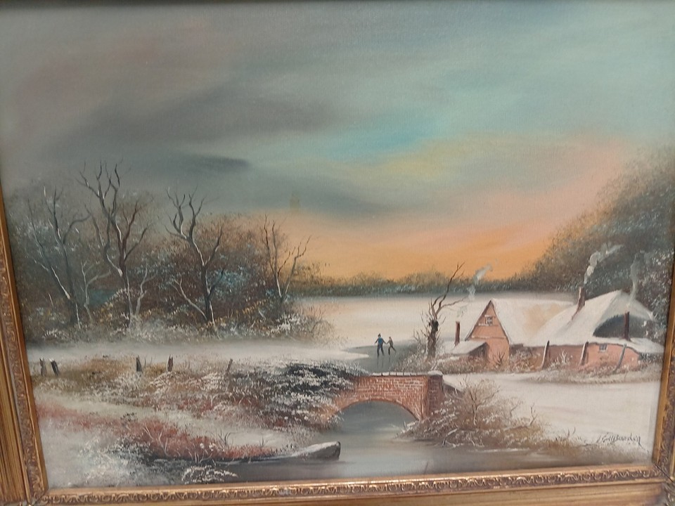 Vintage Oil Painting Winter Landscape H. Barden Signed Framed 18.2x14.2 ...
