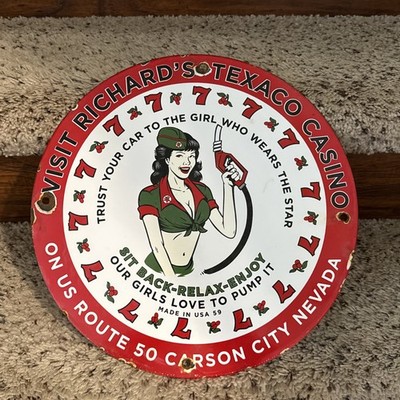 Texaco Porcelain Sign Richards Casino Carson City Nevada 1959 Vintage ...
