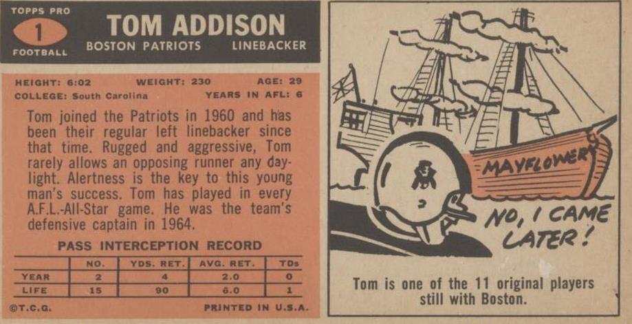 1965 Topps Tom Addison #1 for sale | eBay