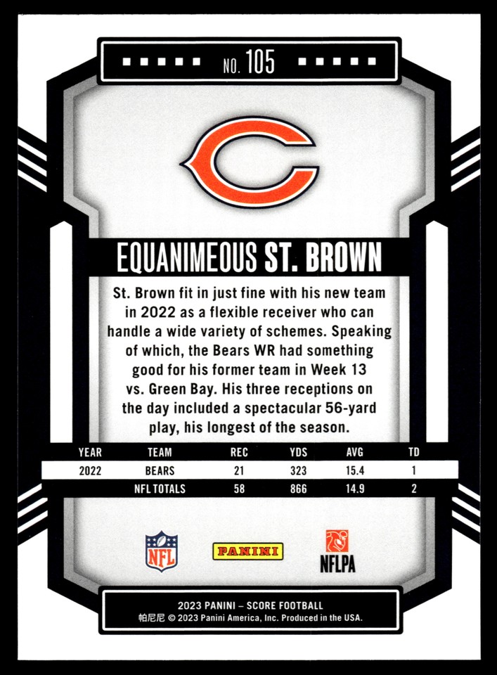 2023 Panini Score #105 Equanimeous St. Brown Chicago Bears | eBay