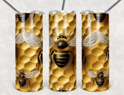 3D INFLATED BUMBLE BEE HONEY 20 OZ STAINLESS STEEL TUMBLER CUP + LID ...