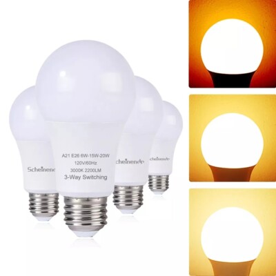 4 Pack, 3 Way LED Light Bulbs 50 100 150W Equivalent A21,Three Way ...
