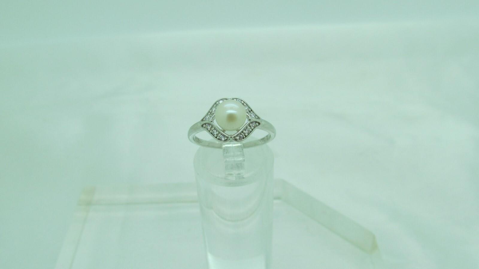 NVC Sterling Silver .925 PEARL & WHITE STONE HALO RING sz. 7 | eBay