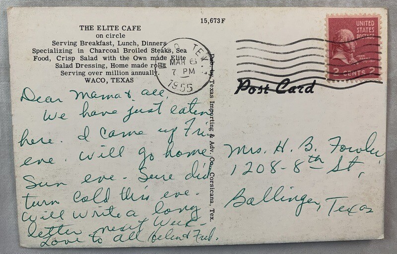Antique Postcard Elite Cafe Circle Waco Texas PC | eBay