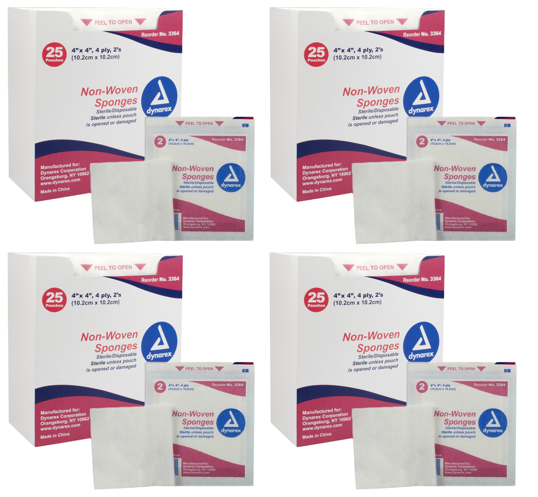 Sterile Non-woven Sponges Disposable, Dynarex, 3364, 4x4, 4-Ply, 100 ...
