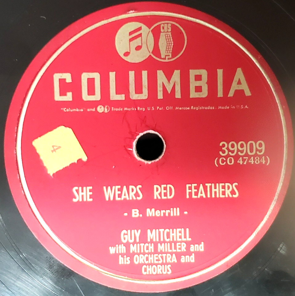 78 RPM Record 1973 Guy Mitchel VG+ 10 inch Columbia 39909 She Wears Red ...