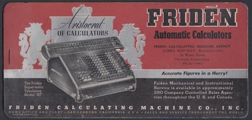 Friden Automatic Calculators blotter c 1940s James Sosville Norwich CT ...