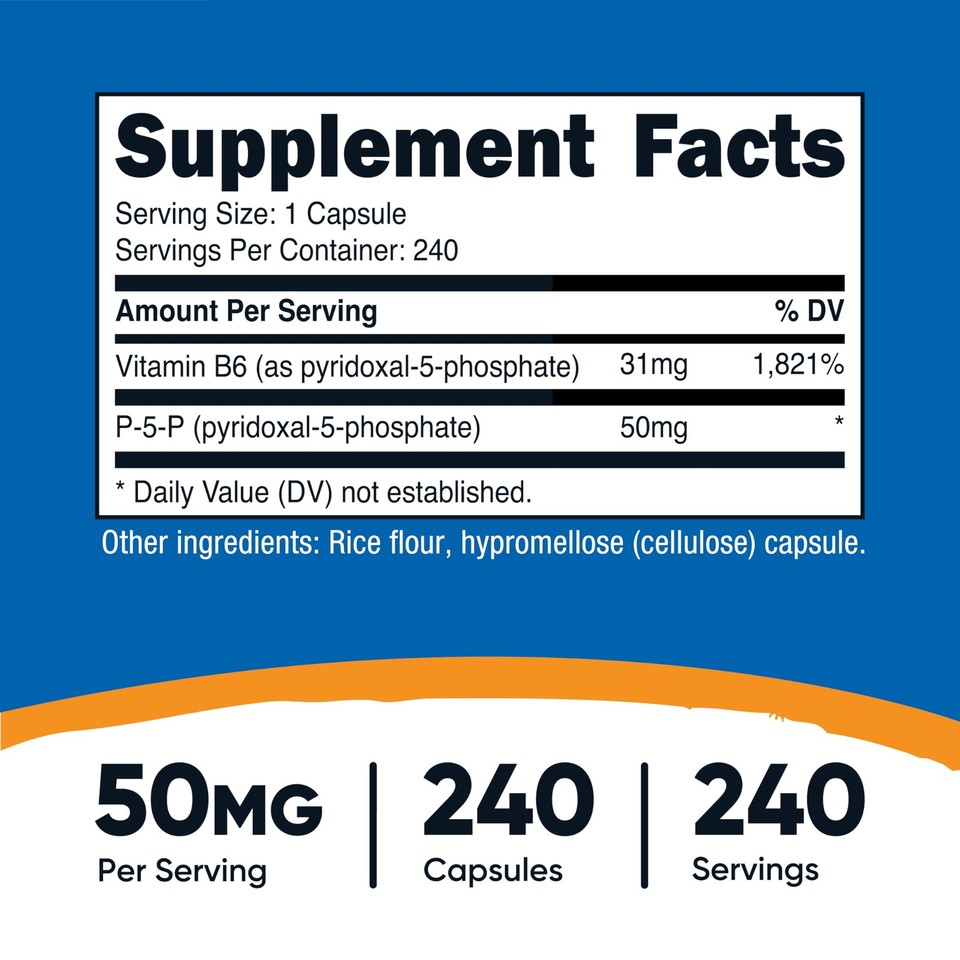 P5P Vitamin B6 Supplement 50mg, 240 Capsules Pyridoxal-5-Phosphate ...