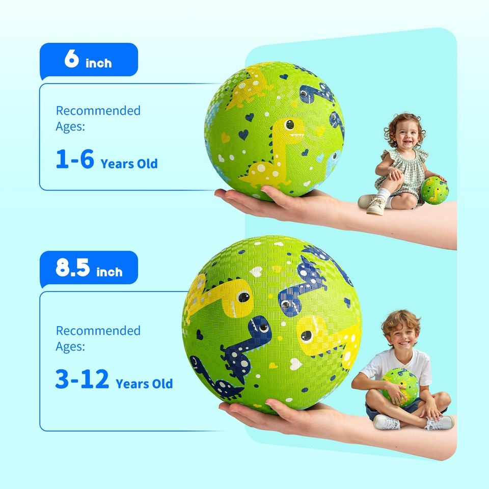 Pack of 4 Cartoon Playground Balls, 8.5" Rubber Bouncy Kickball Set ...