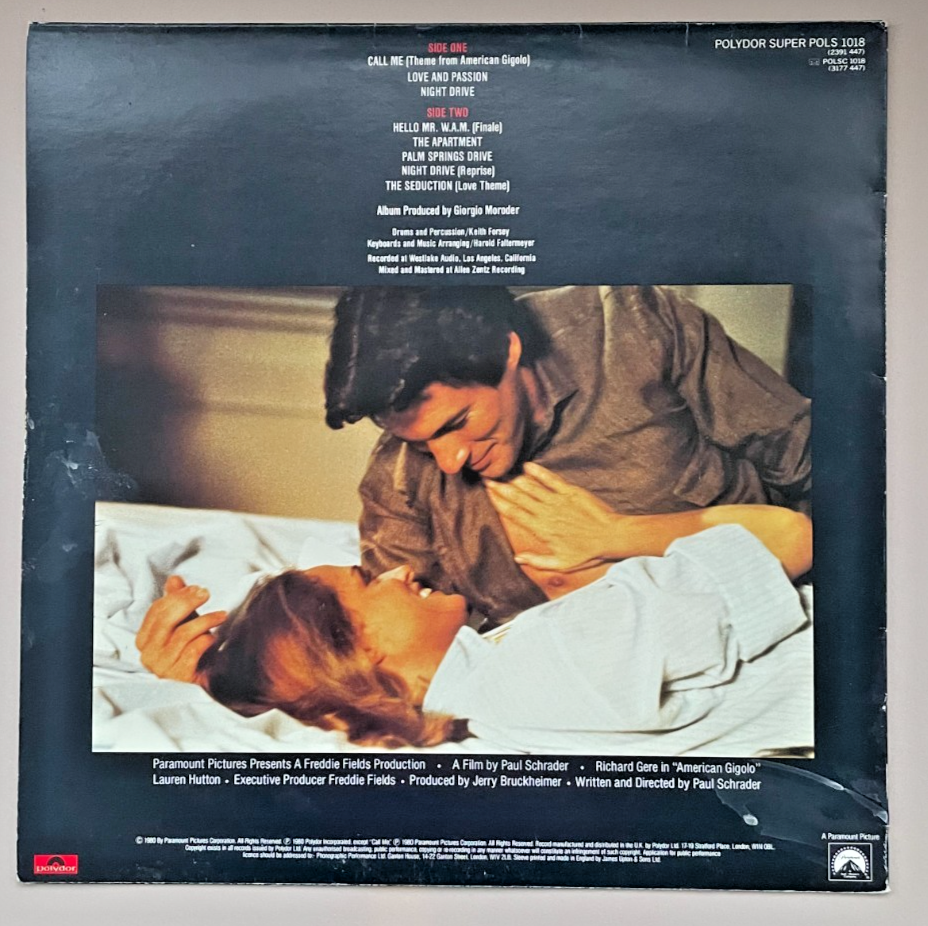 Giorgio Moroder - American Gigolo Original Soundtrack LP Vinyl ...