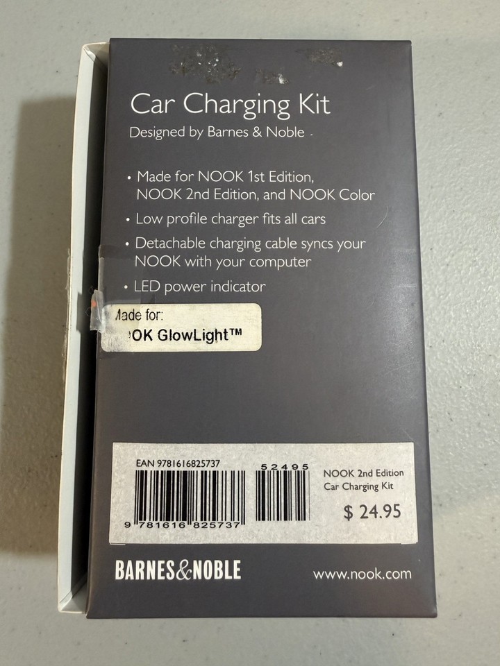 Barnes & Noble 2011 Car Charging Kit for Nook 1st & 2nd Edition & Nook ...