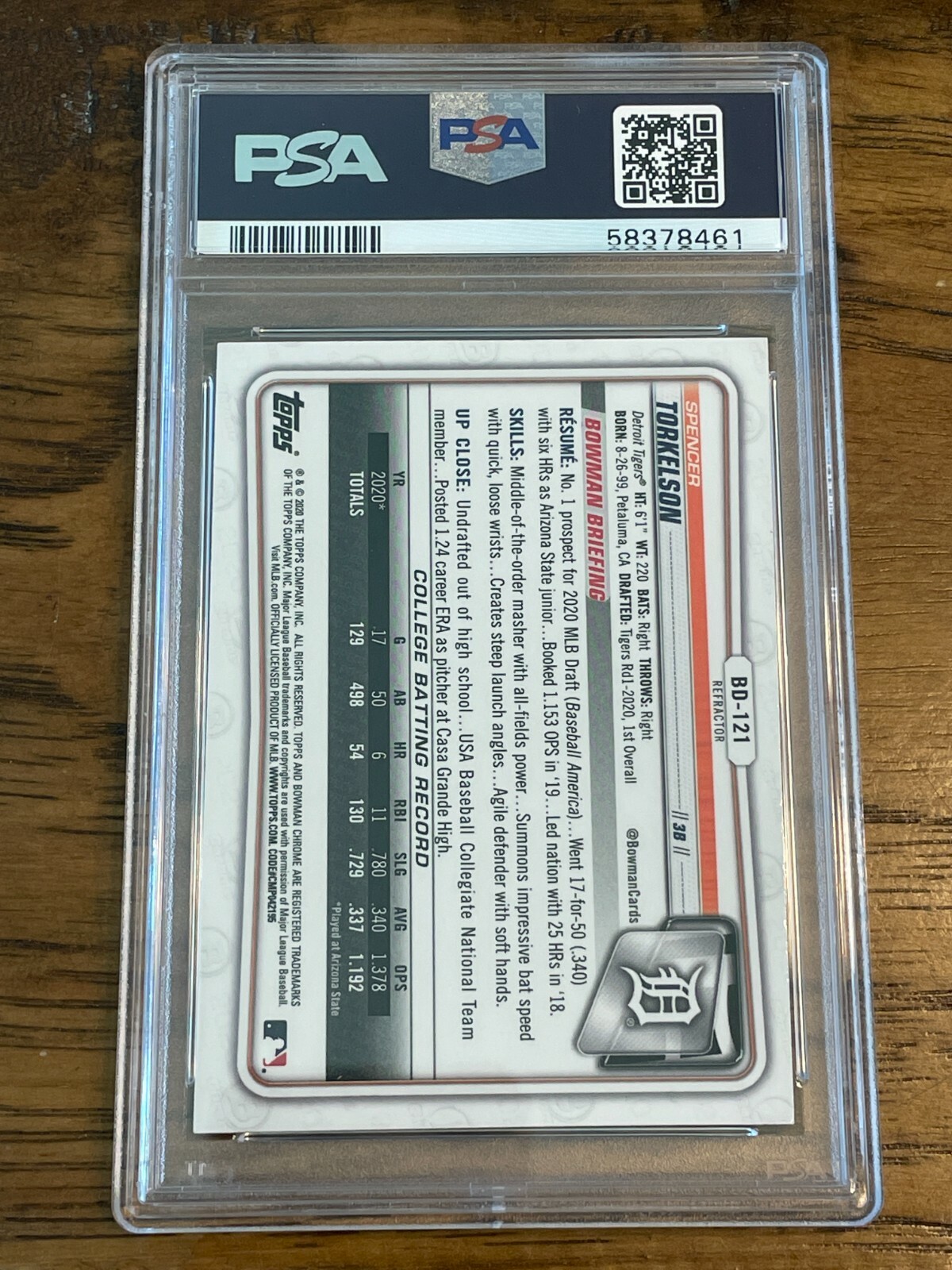 2020 Bowman Draft SPENCER TORKELSON BD121 Refractor PSA 10 - GEM MINT ...