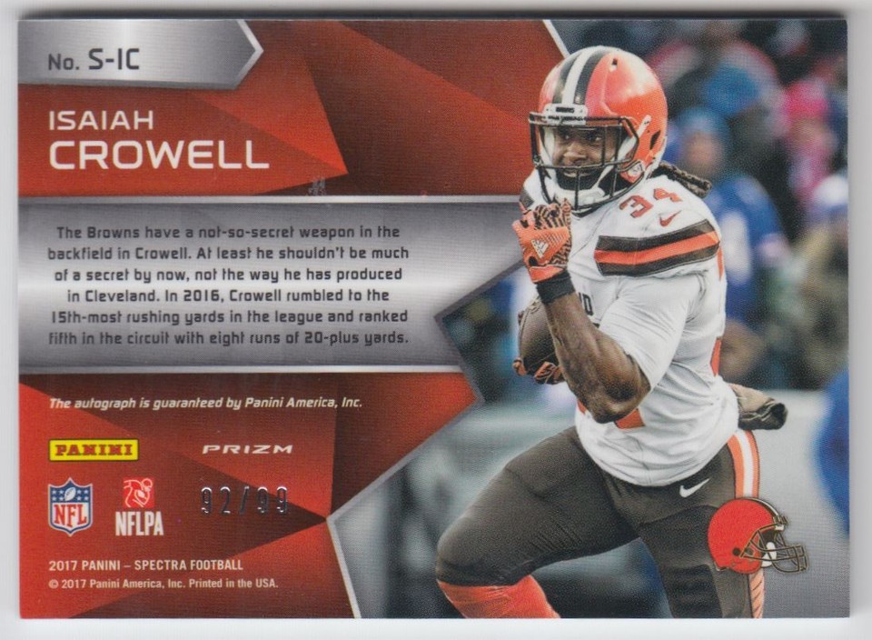 2017 Panini Spectra Signatures #46 Isaiah Crowell Autograph /99 | eBay