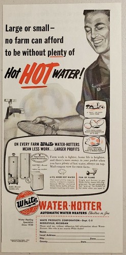 1953 Print Ad White Water-Hotter Automatic Water Heaters Middleville ...