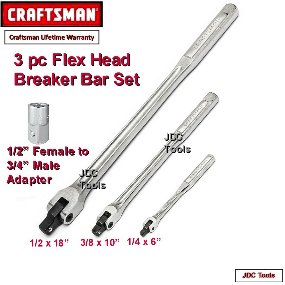 CRAFTSMAN TOOLS 3 PC BREAKER BAR FLEX HANDLE SET MATTE FINISH w LONG 18 ...