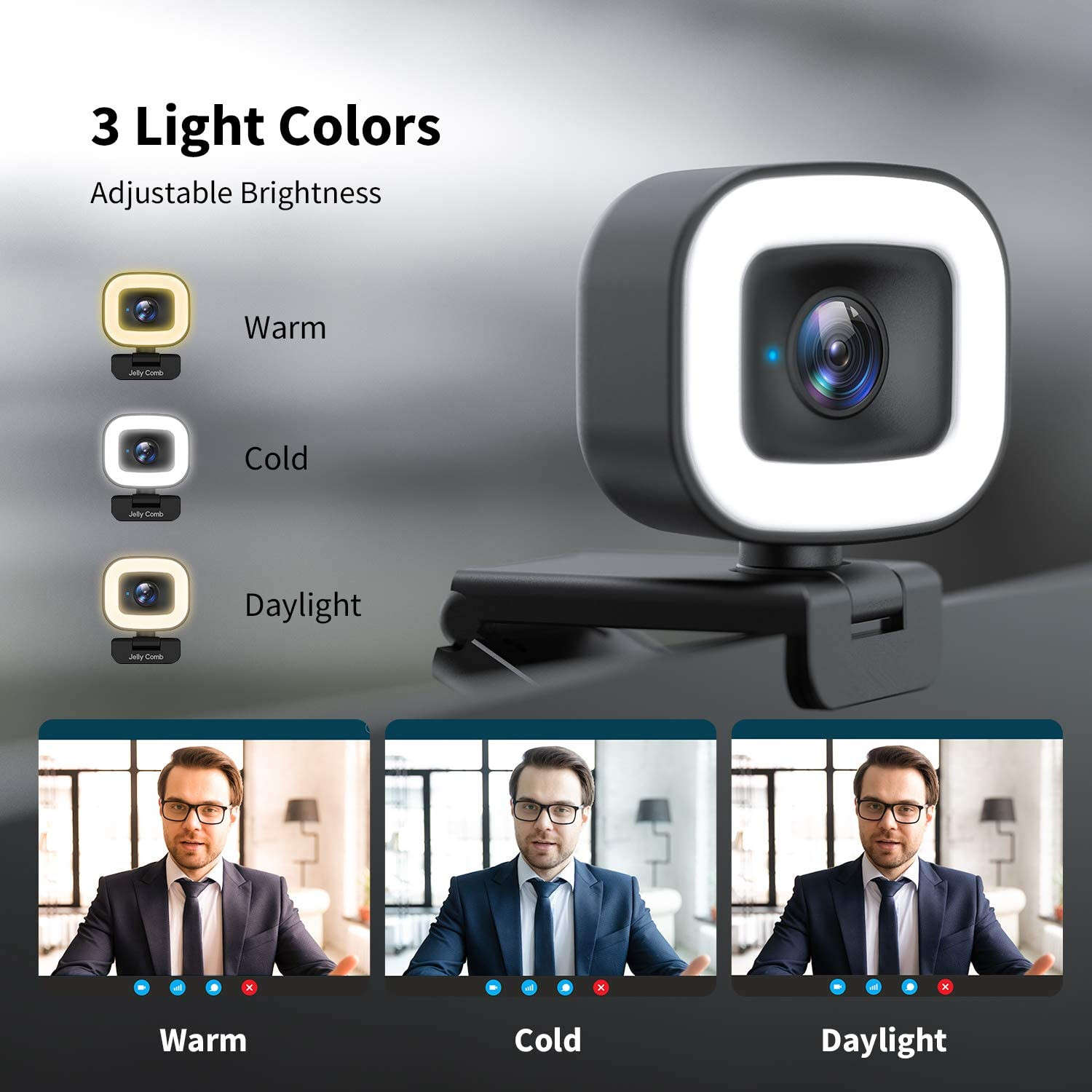 60FPS Streaming Webcam with Adjustable Ring Light, Auto-Focus HD 60FPS ...