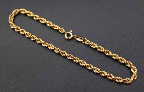 ITALY .375 9ct YELLOW GOLD 1980s 8" Twisted Rope Chain Bracelet, 1.83g ...