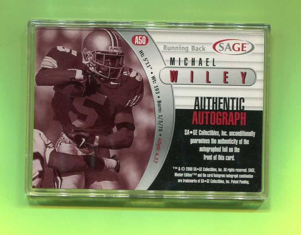 MICHAEL WILEY DALLAS COWBOYS OHIO STATE 2000 SAGE HIT AUTOGRAPH CARD # ...