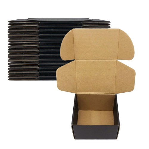 24 Pack 6x5x4 Inches Shipping Boxes，Black 3 Layers Corrugated Cardboard ...