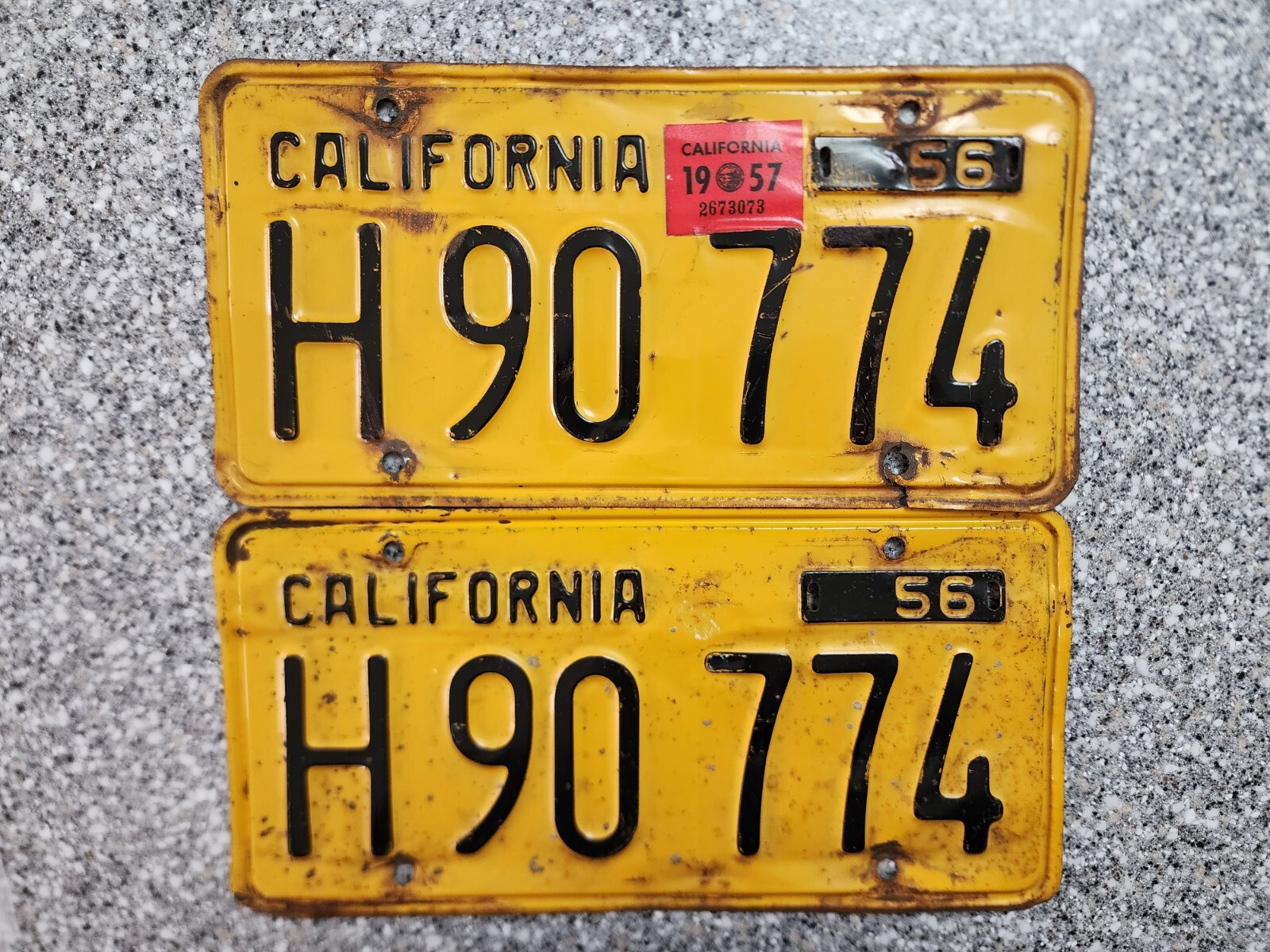 1956 California Commercial License Plates, 1957 Validation Sticker, G ...