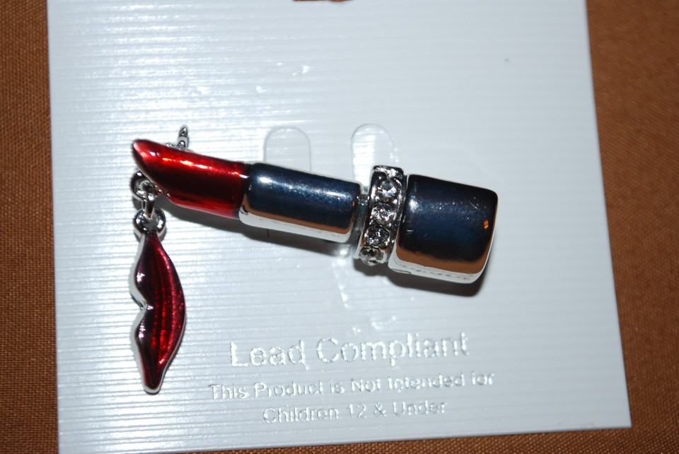 Lipstick Charm Lips Pin Brooch Clear Crystal Makeup Salon Cosmetics MK ...