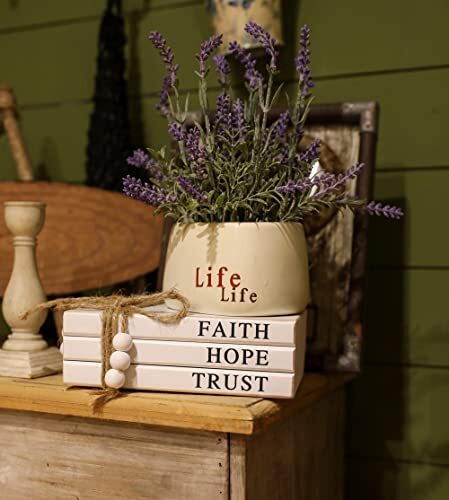 3 Pieces Wooden Decorative White Books Rustic Farmhouse Book Stack Faux ...