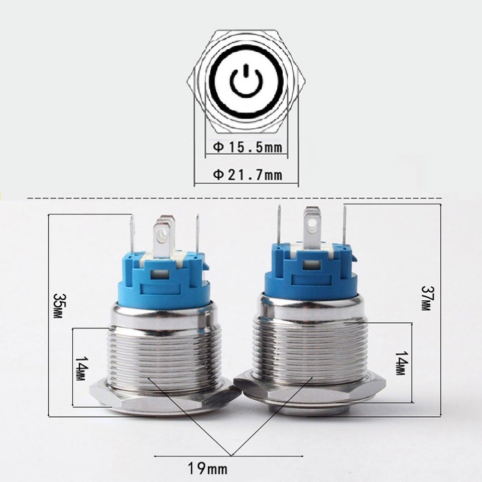 19mm Metal Push Button Switch With Power LED 12-24V Latching Button Switch IP66 | eBay Australia
