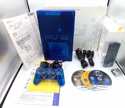 PS2 PlayStation 2 Console Ocean Blue SCPH-37000 Boxed Manuals Remote ...