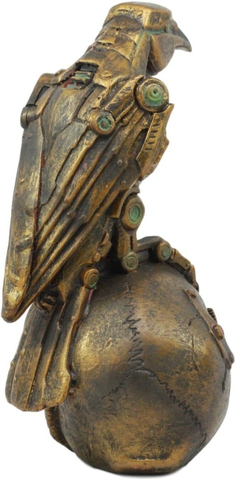 Steampunk Cyborg Scavenger Crow Raven On Rusted Robotic Skull Statue ...