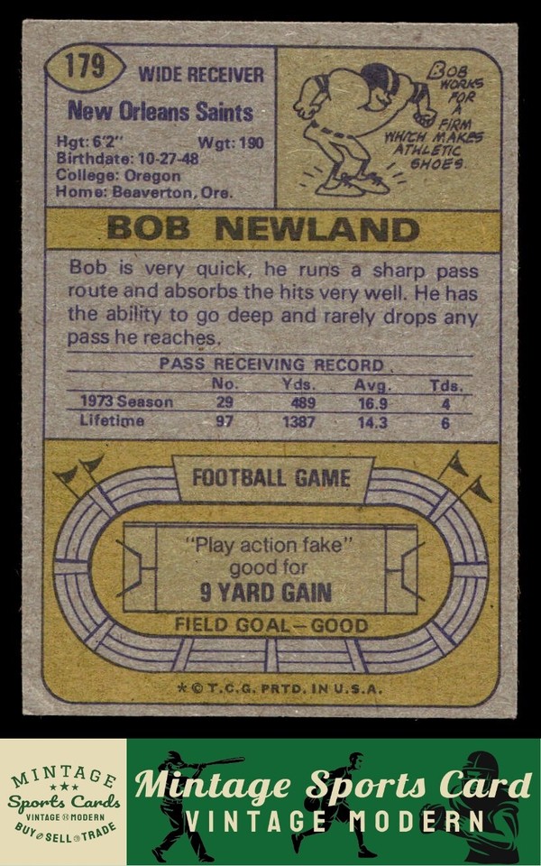1974 Topps - Bob Newland - Rookie RC #179 New Orleans Saints | eBay