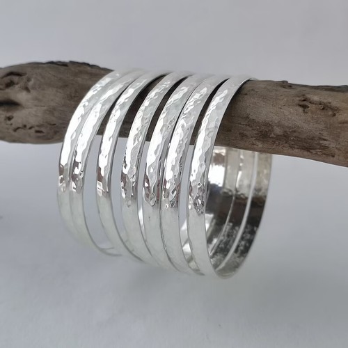 Solid 925 Sterling Silver Bangles Hammered Set of 7 Bangle Women All ...
