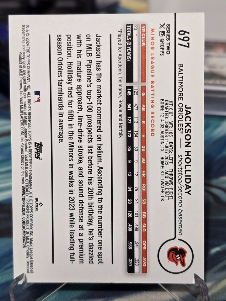 2024 TOPPS SERIES 2 JACKSON HOLLIDAY 697 RC SSP FUN FACE Black Box ...