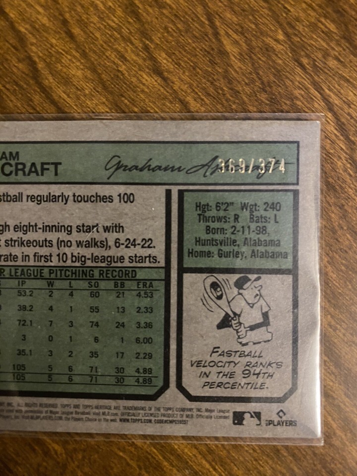 2023 topps heritage baseball. Graham Ashcraft Silver Refractor 369/374 ...