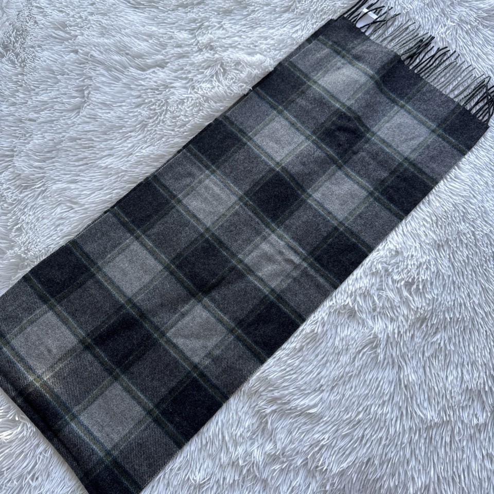 JOS A BANK 100% Cashmere Knit Scarf Mens Blue Black Check Plaid NWT ...