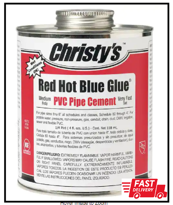 4 Oz. Christy's Red Hot Blue Glue PVC Pipe Cement NO SHIP TO CALI | eBay