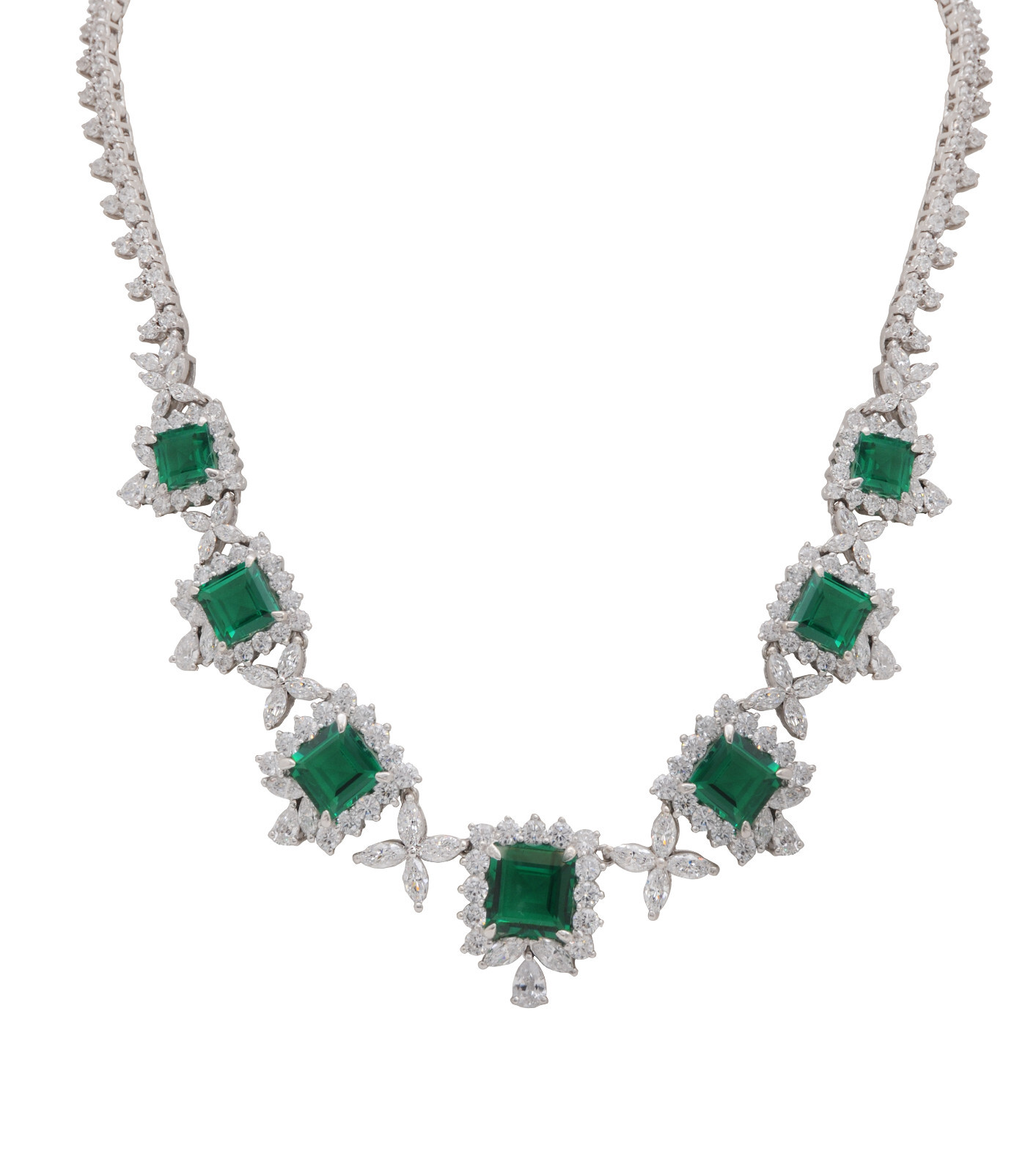 45ct Syn Emerald Floral Design Necklace 925 Fine Silver Handmade ...