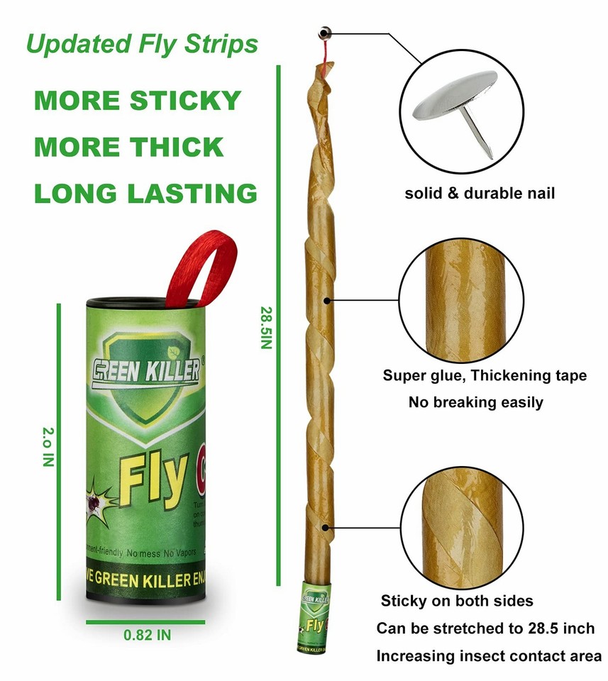 16Roll Sticky Fly Strips Paper Insect Bug Catcher Fly Killer Tape ...