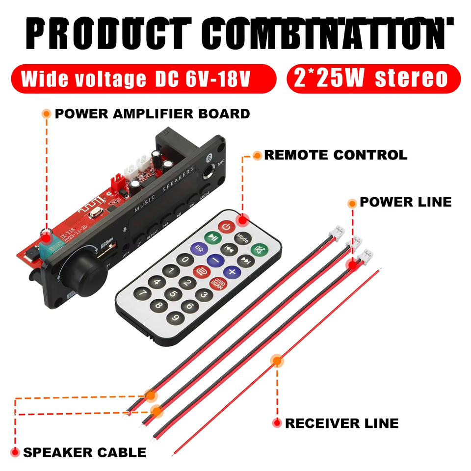 200W Bluetooth Amplifier Board USB MP3 WAV Decoder FM Mic 12V Car DIY ...