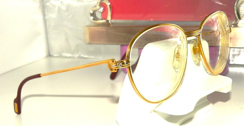 80's AUTHENTIC CARTIER GOLD EYEGLASSES W/LUXURIOUS CRYSTAL DIAMOND BOX ...